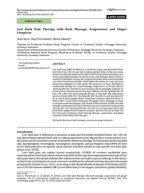 Low Back Pain Therapy With Back Massage Acupressure And Ginger