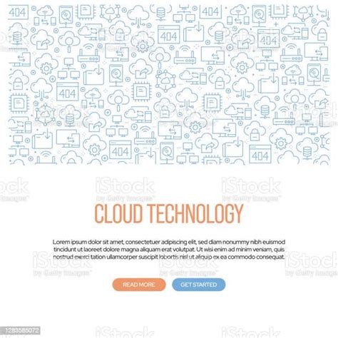 패턴이 있는 클라우드 기술 관련 배너 디자인 현대 라인 스타일 아이콘 벡터 일러스트레이션 가상현실에 대한 스톡 벡터 아트 및 기타 이미지 가상현실 개념 네트워크 서버
