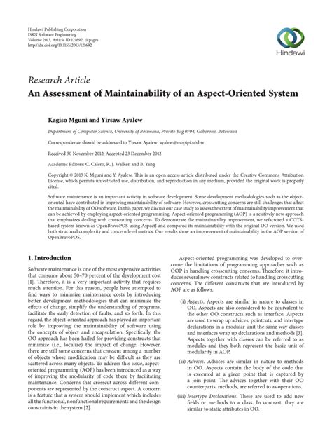 Pdf An Assessment Of Maintainability Of An Aspect Oriented System