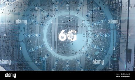Image Of 6g Text Over Round Scanner And Mathematical Equations Against