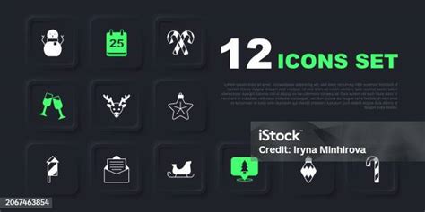 세트 크리스마스 장난감 줄무늬 사탕 지팡이 순록 나무 샴페인 잔 봉투 일 달력 및 산타 클로스 썰매 아이콘 벡터 겨울에 대한 스톡 벡터 아트 및 기타 이미지 Istock