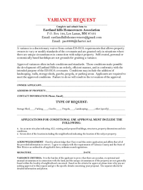 110196 Hoa Variance Request Formhoa Variance Request Form Fill