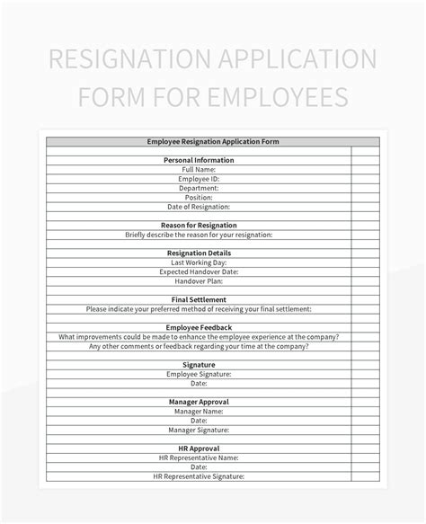 Resignation Application Form For Employees Excel Template And Google