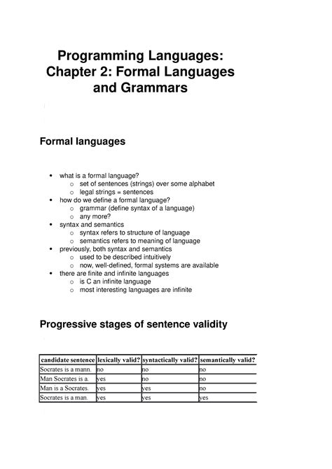 2014 2015 lecture notes 2 formal languages and grammars programming languages chapter 2