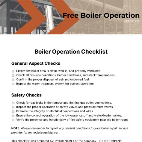 Free Boiler Operation Checklist Template To Edit Online