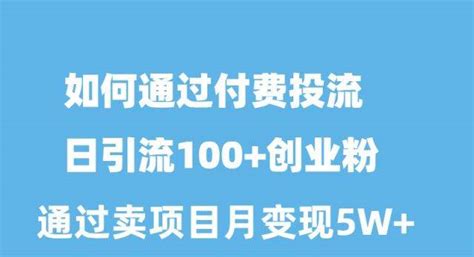 如何通过付费投流日引流100 创业粉月变现5w 猫哥网