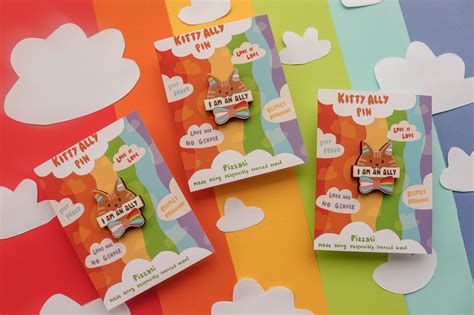 Kitty Ally Wooden Pin Transgender Cat Badge Queer Ally Etsy