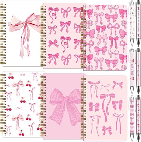 Amazon Com QLMX Pink Bow Spiral Notebook Trendy Notebook Journal 5 5 X 8 3 Inch Lined