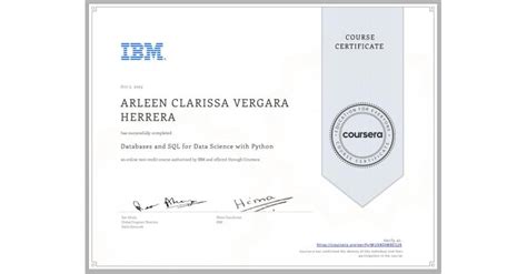 Arleen C Vergara Herrera On Linkedin Completion Certificate For Databases And Sql For Data