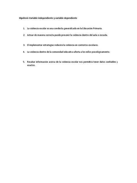 Hipótesis Variable Independiente Y Variable Dependiente Pdf