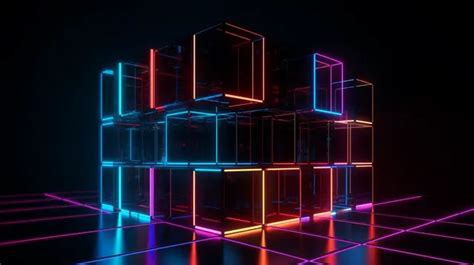 4k Neon Glowing Cube Motion Background Image 3d Illustration Rendering Color Neon Light Square
