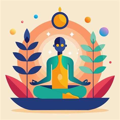 Premium Vector A Person Is Seated In A Lotus Position With The Sun Shining In The Background