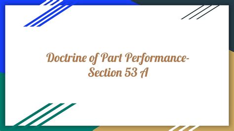 Doctrine Of Part Performance Section 53a