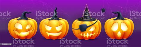 3d 현실적인 무섭고 재미있는 할로윈 호박 얼굴 세트 할로윈 배경 벡터 일러스트 레이 션 10월에 대한 스톡 벡터 아트 및 기타 이미지 Istock
