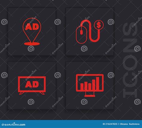 Set Monitor With Graph Chart Advertising And Icon Vector Stock Vector Illustration Of