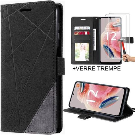 Coque Pour Xiaomi Redmi Note G Pack Verres Tremp S Coque Effet Cuir L Gant Noir