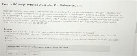 Solved Exercise 17 21 Algo Prorating Direct Labor Cost