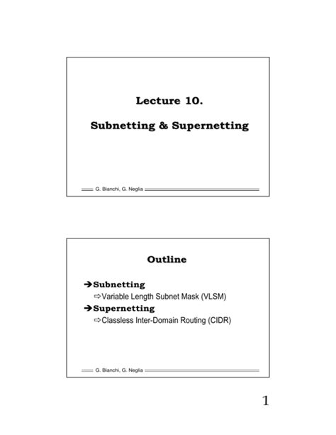 Lecture 10 Subnetting And Supernetting