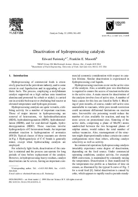 Pdf Deactivation Of Hydroprocessing Catalysts