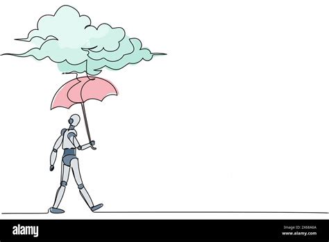 Continuous One Line Drawing Robot Walking With Umbrella Under Rain