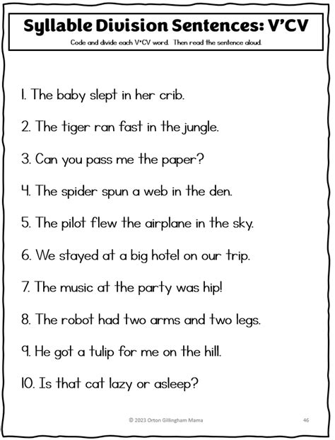 Syllable Division Orton Gillingham Mama Worksheets Library