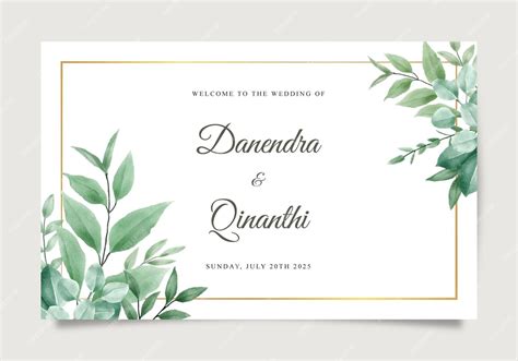 Premium Vector Elegant Wedding Welcome Sign Template With Green Leaves
