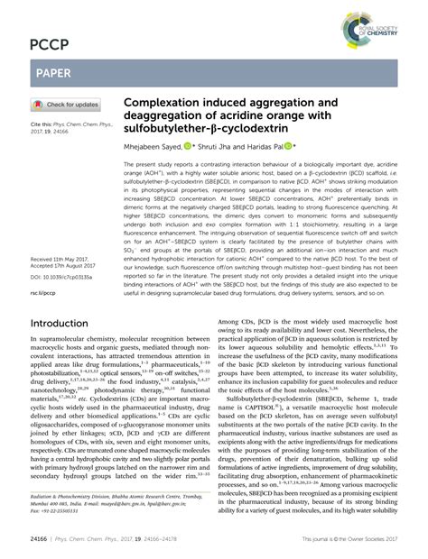 Pdf Complexation Induced Aggregation And Deaggregation Of Acridine