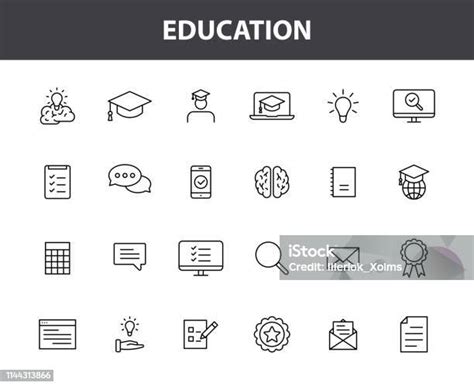 24 교육 및 라인 스타일의 웹 아이콘을 학습의 집합입니다 학교 대학 교과서 학습 벡터 일러스트입니다 공부에 대한 스톡 벡터 아트 및 기타 이미지 Istock