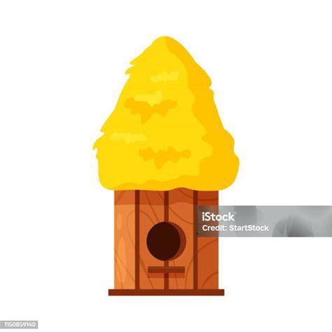 흰색 배경에 고립 된 초가 지붕을 가진 나무로 되는 수 제 새 집 만화 집에서 만든 둥지 상자 새 생태 새 상자 벡터 일러스트 레이 션 0명에 대한 스톡 벡터 아트 및 기타
