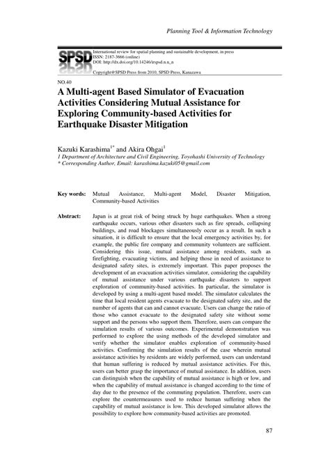 Pdf A Multi Agent Based Simulator Of Evacuation Activities