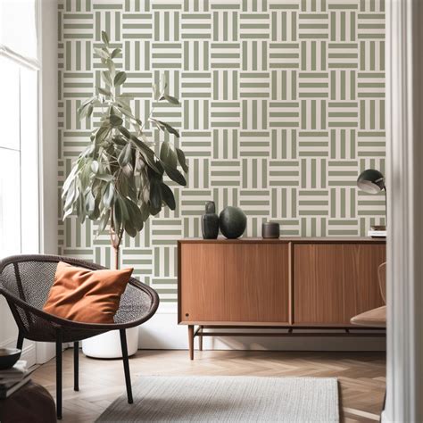 Buy Sage Grid Weave Geometric Wallpaper In Soft Green Online Kaleon