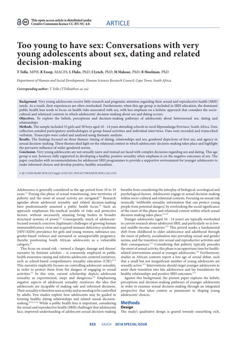 Pdf Too Young To Have Sex Conversations With Very Young Adolescents About Sex Dating And