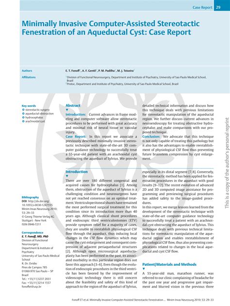 Pdf Minimally Invasive Computer Assisted Stereotactic Fenestration Of An Aqueductal Cyst Case