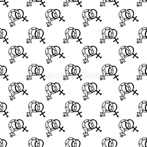 Seamless Pattern With Female Gender Symbols Hand Drawn Outline Doodle