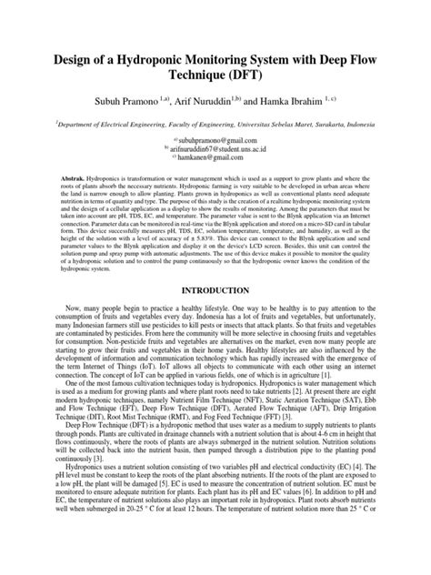 Design Of A Hydroponic Monitoring System With Deep Flow Technique Dft Pdf Hydroponics