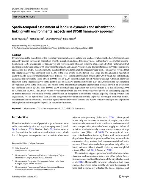 Pdf Spatio Temporal Assessment Of Land Use Dynamics And Urbanization Linking With