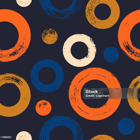 손으로 그린 두꺼운 잉크 원이 완벽 한 패턴입니다 트렌디한 컬러풀한 낙서와 붓 자국 간단한 추상 배경입니다 섬유 직물 벽지 포장 스크랩북 및 포장에 적합 0명에 대한 스톡