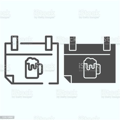맥주 달력 라인과 솔리드 아이콘입니다 흰색에 격리 된 맥주 벡터 그림달력 10 월 축제 맥주 달력 개요 스타일 디자인 웹 및 응용 프로그램을 위해 설계 Eps 10 10에
