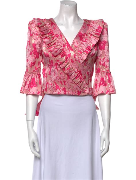 The Vampires Wife Floral Print V Neck Crop Top Pink Tops Clothing