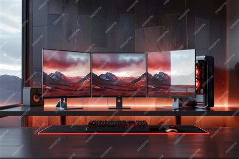 Premium Photo Dual Monitor Gaming Setup With Sleek Monitors And