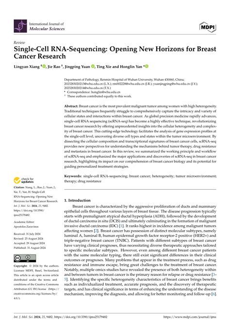 Pdf Single Cell Rna Sequencing Opening New Horizons For Breast Cancer Research