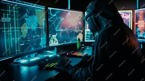 Premium Photo Cyber Criminal Hacking System At Monitors Hacker Hands At Work Internet Crime