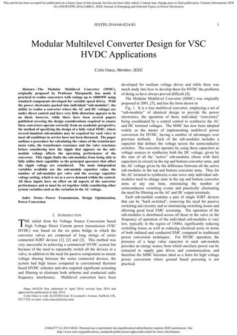 Pdf Modular Multilevel Converter Design For Vsc Hvdc Applications