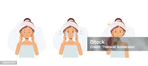 여드름 피부 문제 여드름 여성 얼굴을 치료하십시오 뷰티풀전후 클렌징 페이스 플랫 벡터 2d 만화 캐릭터 일러스트레이션 피부