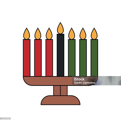 Kwanzaa Kinara의 컬러 아이콘이있는 간단한 미니멀리스트 개요 일곱 개의 양초가있는 캔들 홀더 메노라 흰색 배경에 고립된 벡터 일러스트레이션입니다 콴자 클립 아트
