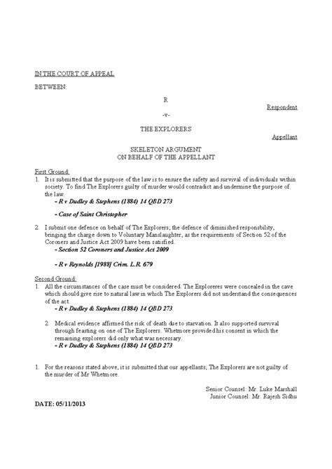Charity Moot 2013 Skeleton Arguments In The Court Of Appeal Between R Respondent V The