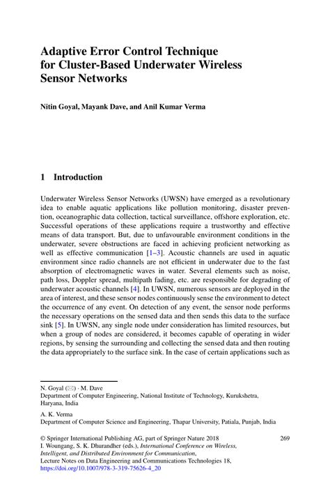 pdf adaptive error control technique for cluster based underwater wireless sensor networks