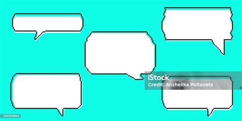 파란색 배경에 설정된 흰색 상자 픽셀 채팅과 게임을 위한 음성 픽셀 버블 복고풍 게임에 대한 클라우드 토크 벡터 그림 Brand