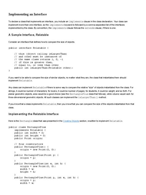 Implementing Interfaces Defining A Relatable Interface And Creating A