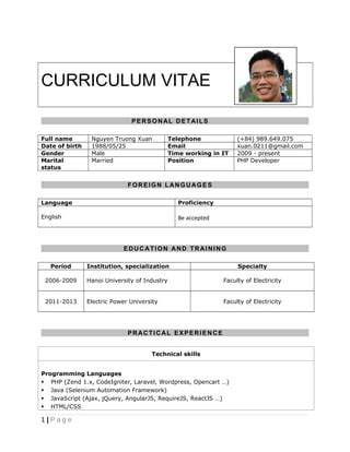 PHP CV Template PDF